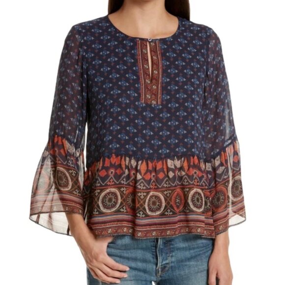 Joie | Tops | Joie Large Hakima Navy Blue Silk Peplum Flowy Boho ...